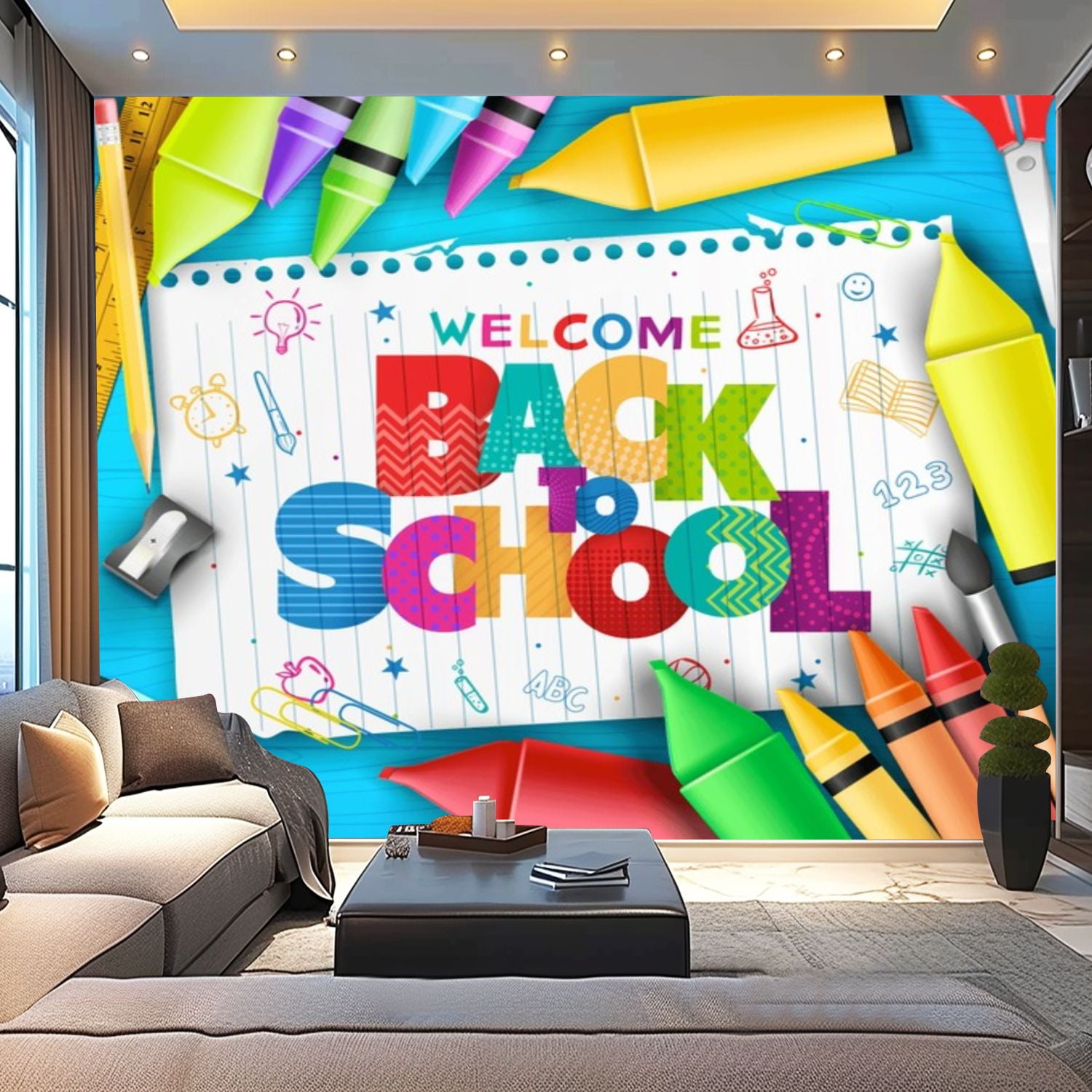 Peel and Stick Wallpaper Canvas Colorful Welcome Back to Shool Text ...