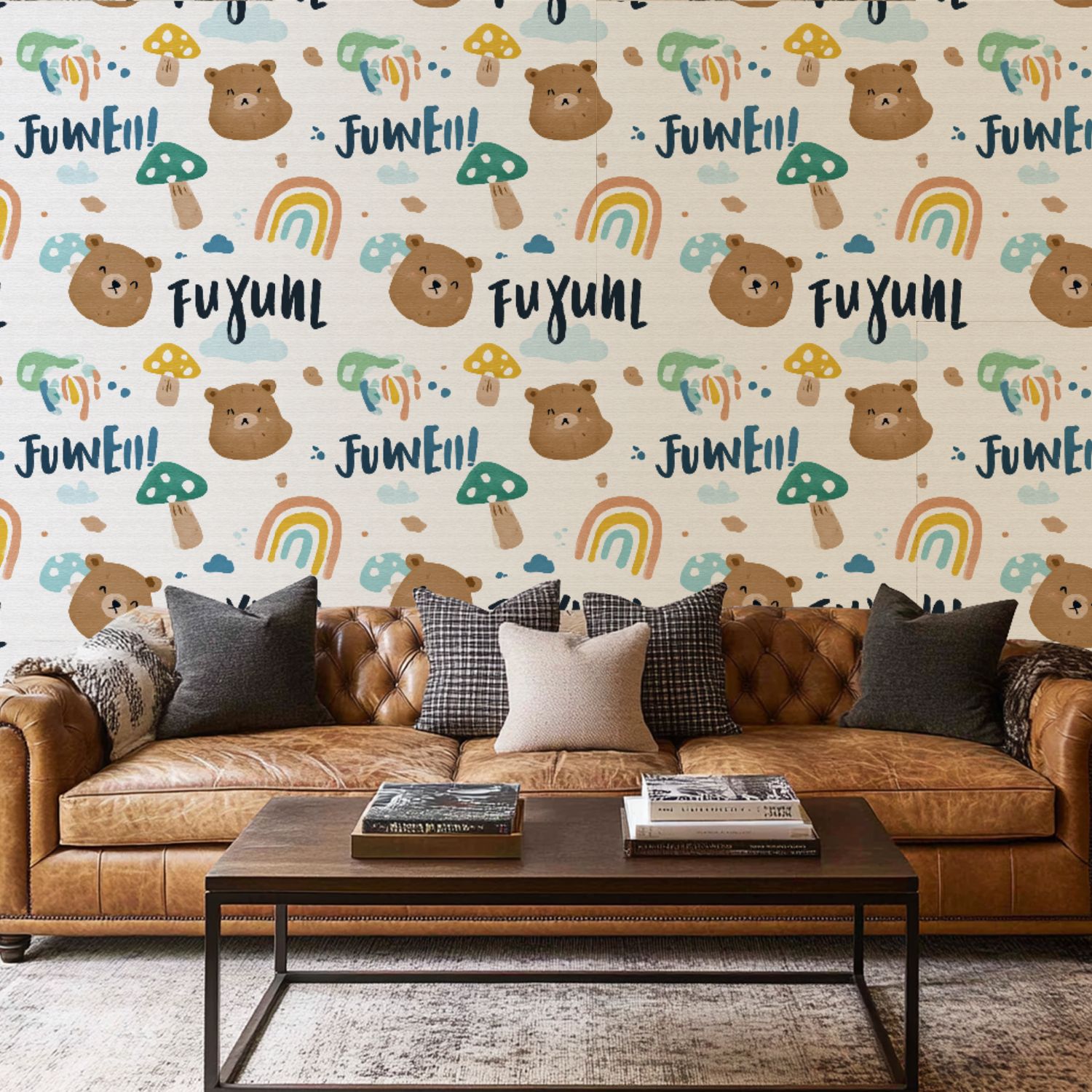 Peel and Stick Wallpaper Canvas Contact Paper Cartoon Cute Bear Rainbow ...