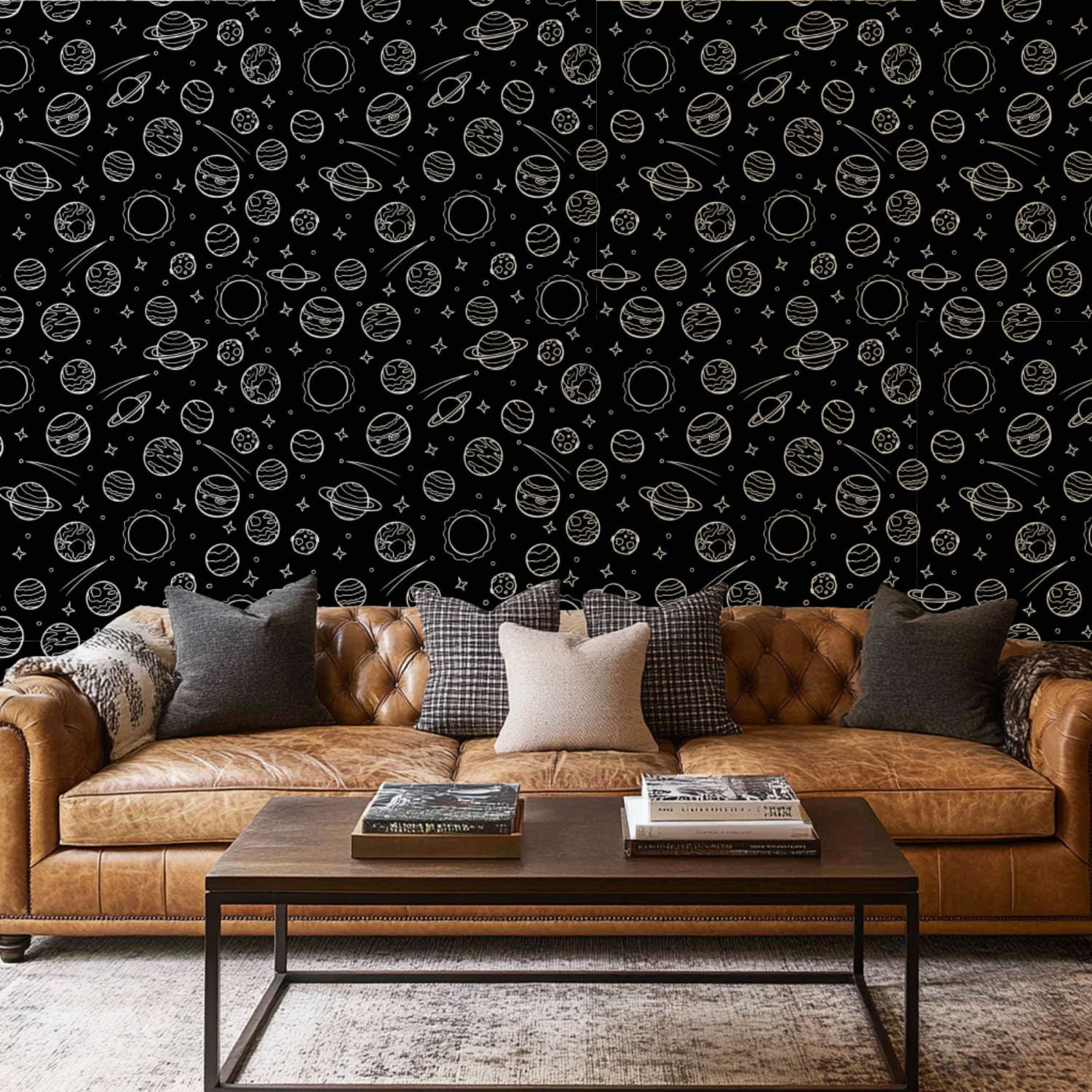 Peel and Stick Wallpaper Canvas Contact Paper Cosmos seamless Planets stars celestial bodies ...