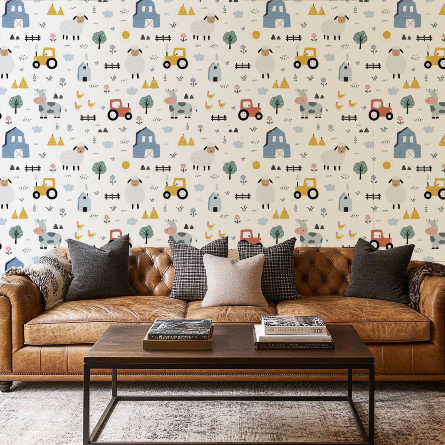 Peel and Stick Wallpaper Canvas Contact Paper Farm seamless Cute ...