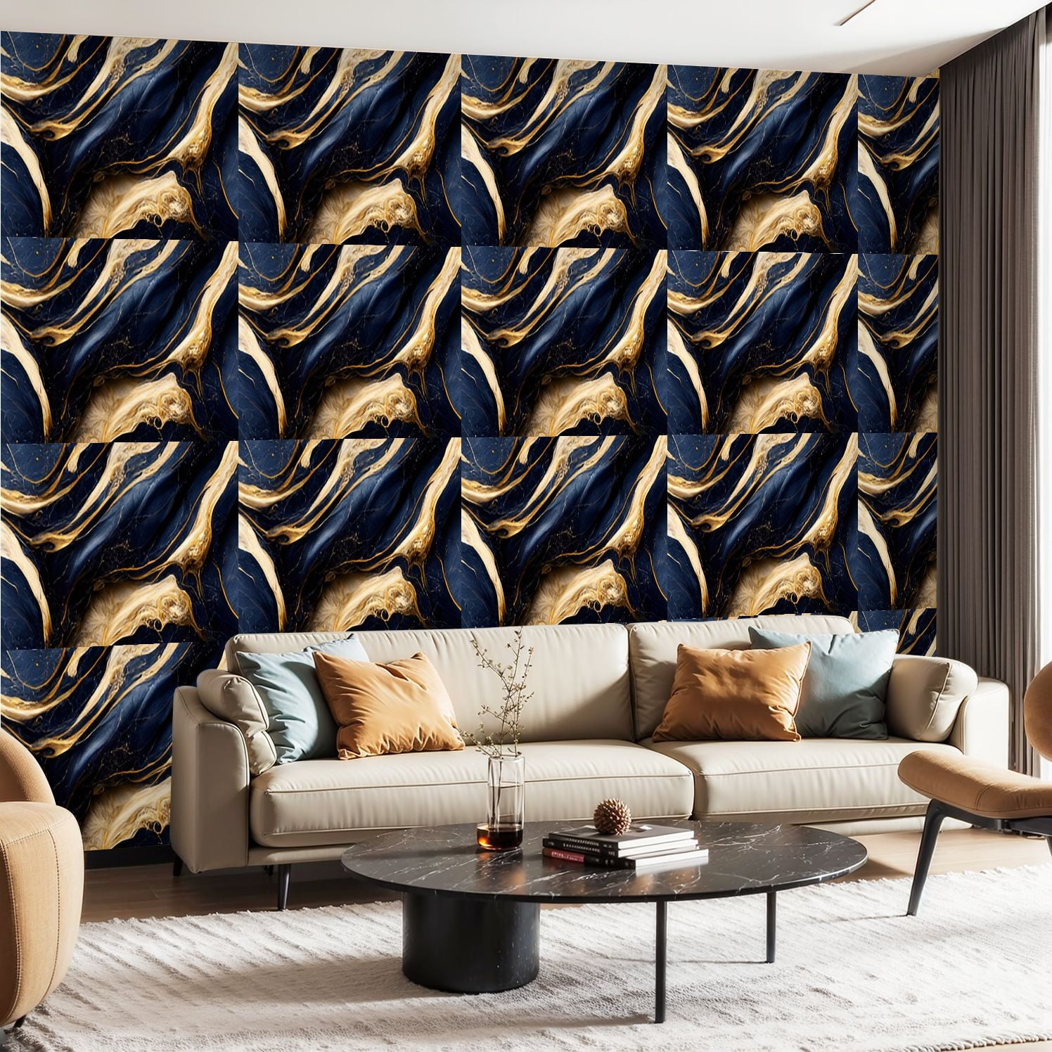 Peel and Stick Wallpaper Canvas Contact Paper Golden dark blue ...