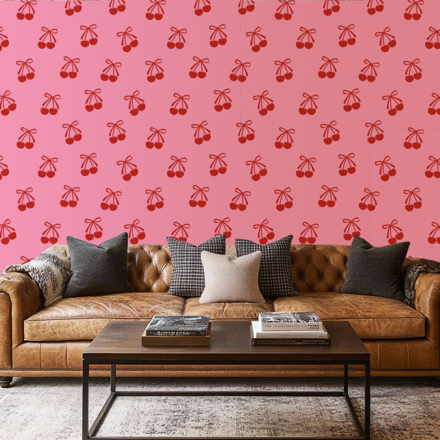 Peel and Stick Wallpaper Canvas Contact Paper Seamless abstract cherries coquette bows for ...