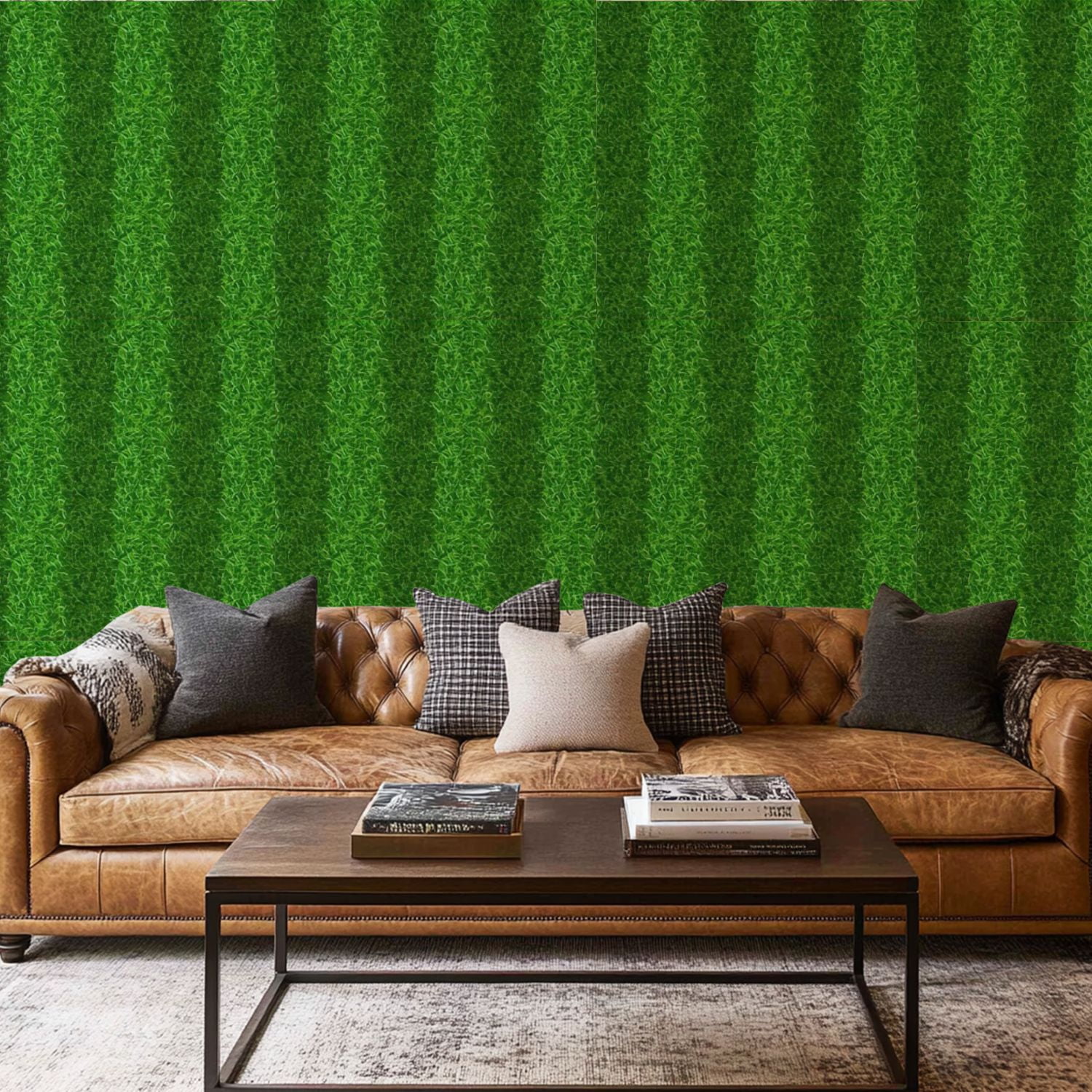 Peel and Stick Wallpaper Canvas Contact Paper Striped green grass field ...