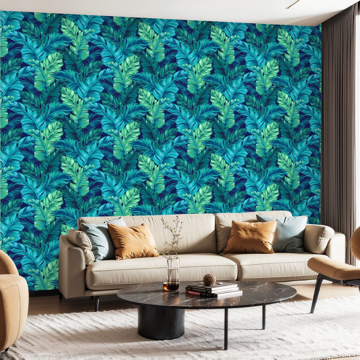 Peel and Stick Wallpaper Canvas Contact Paper turquoise green tropical ...