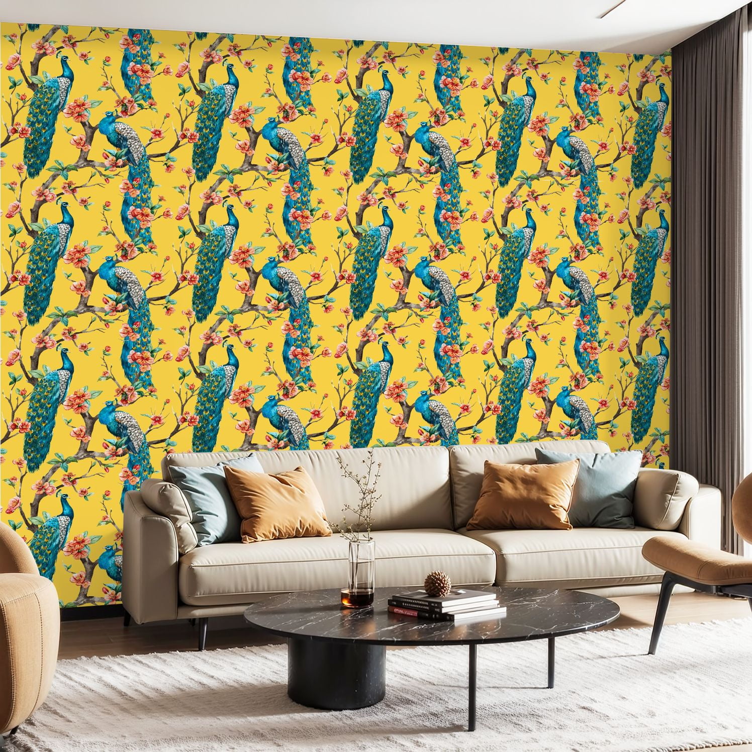 Peel and Stick Wallpaper Canvas Contact Paper watercolor seamless tree cherry flowering trees ...