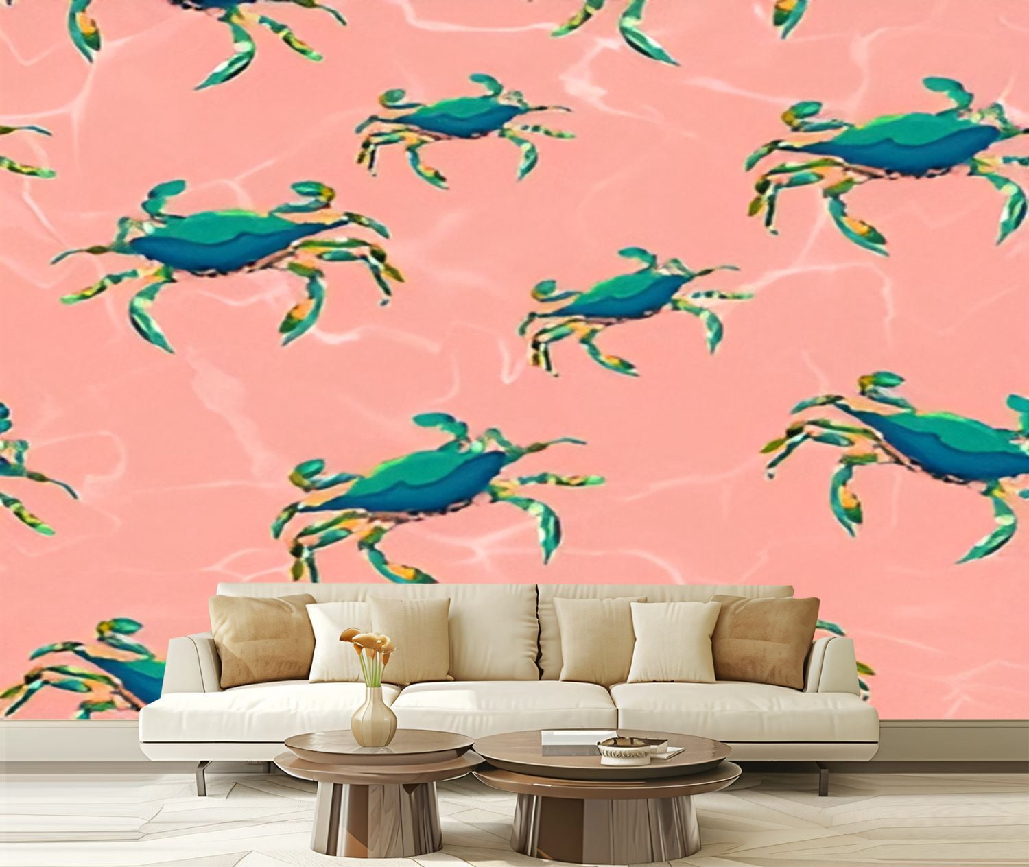 Peel and Stick Wallpaper Canvas Crab Sea Animal Hand Drawn Line ...