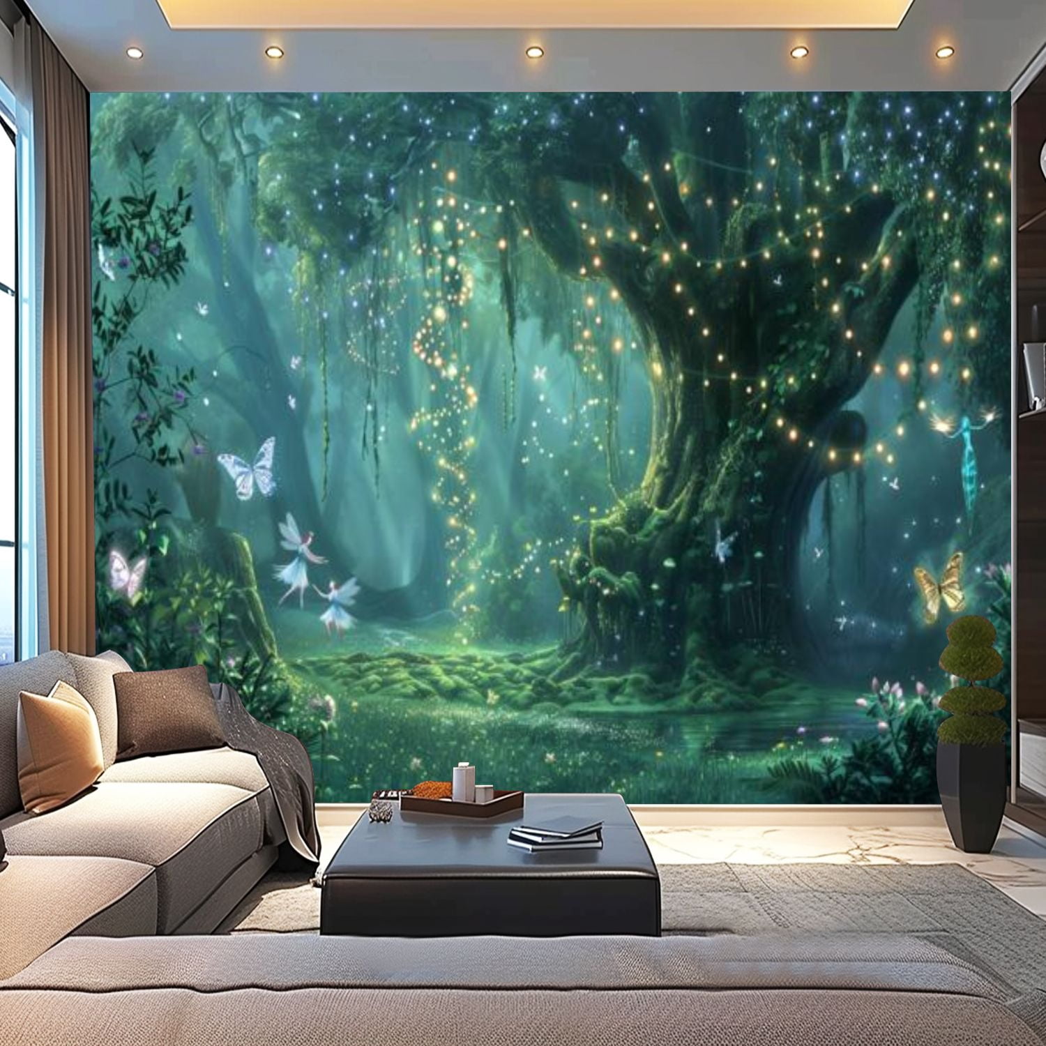 Peel and Stick Wallpaper Canvas Fairies Butterflies Nightshade Flowers ...