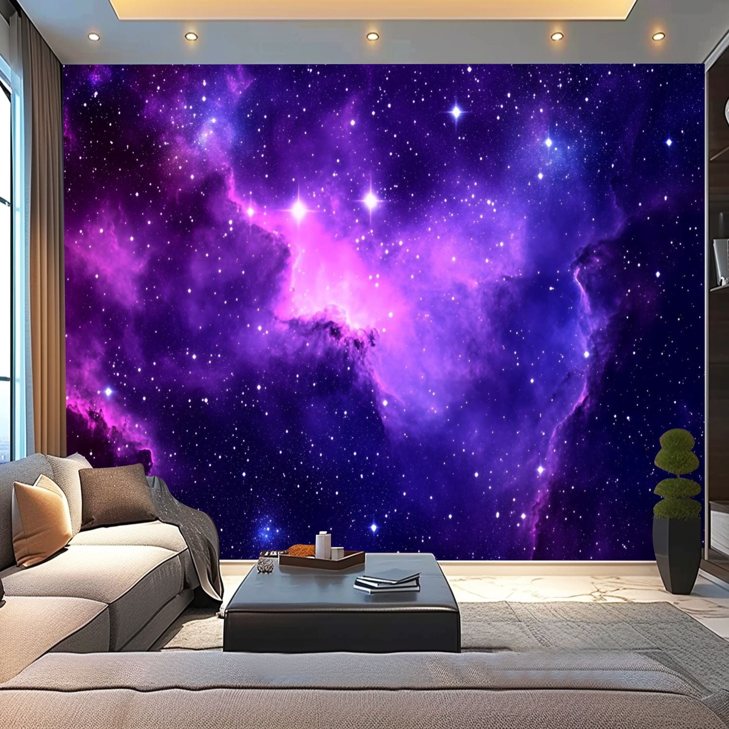 Peel and Stick Wallpaper Canvas Fluorescent Star Cluster Stars Nebula ...