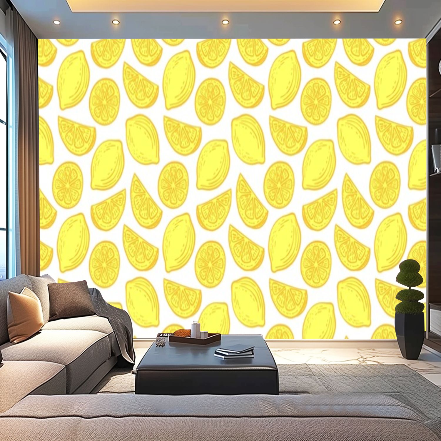 Peel and Stick Wallpaper Canvas Fresh lemon seamless Hand drawn yellow ...