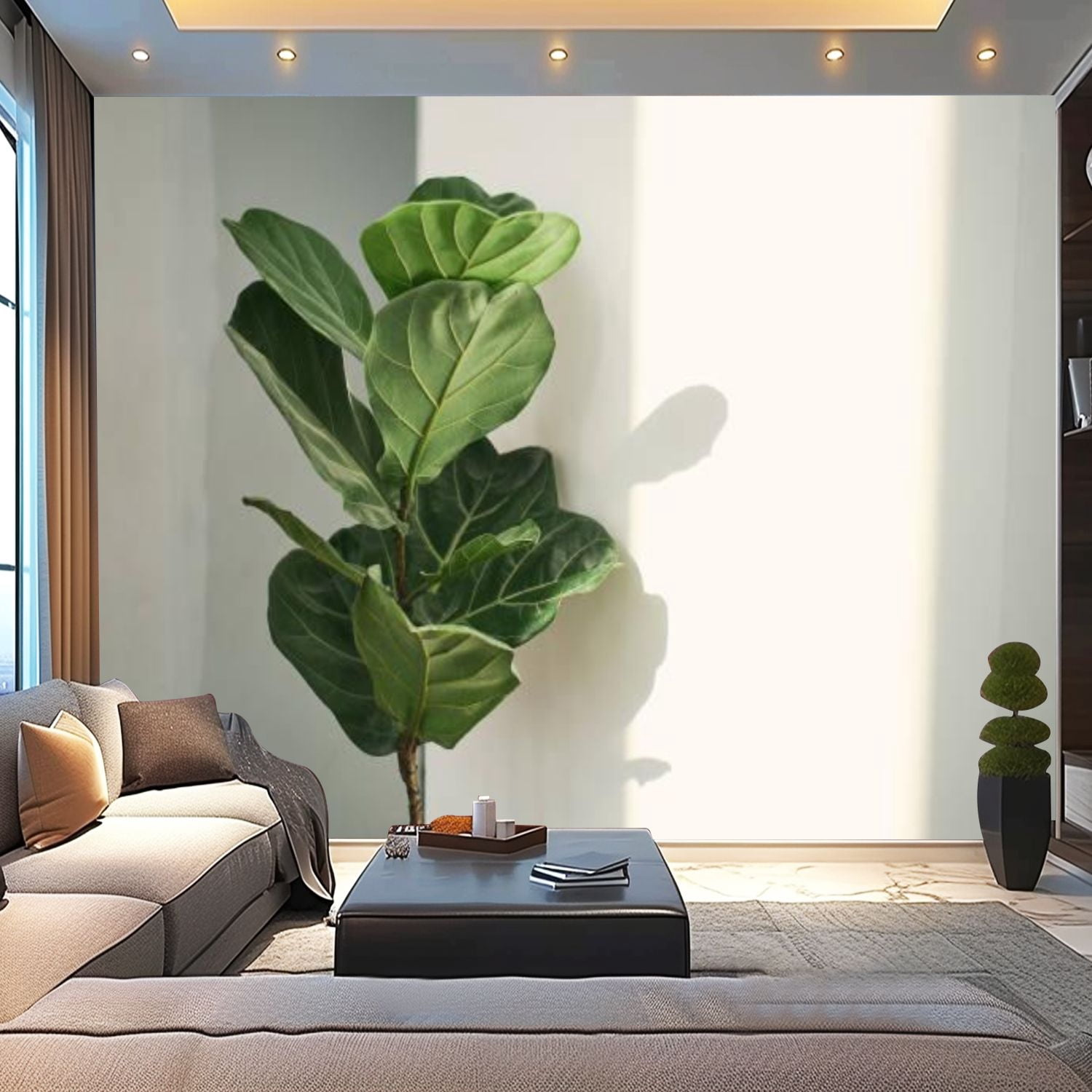 Peel and Stick Wallpaper Canvas Green leaves Fig Ficus Lyrata leaf fig ...