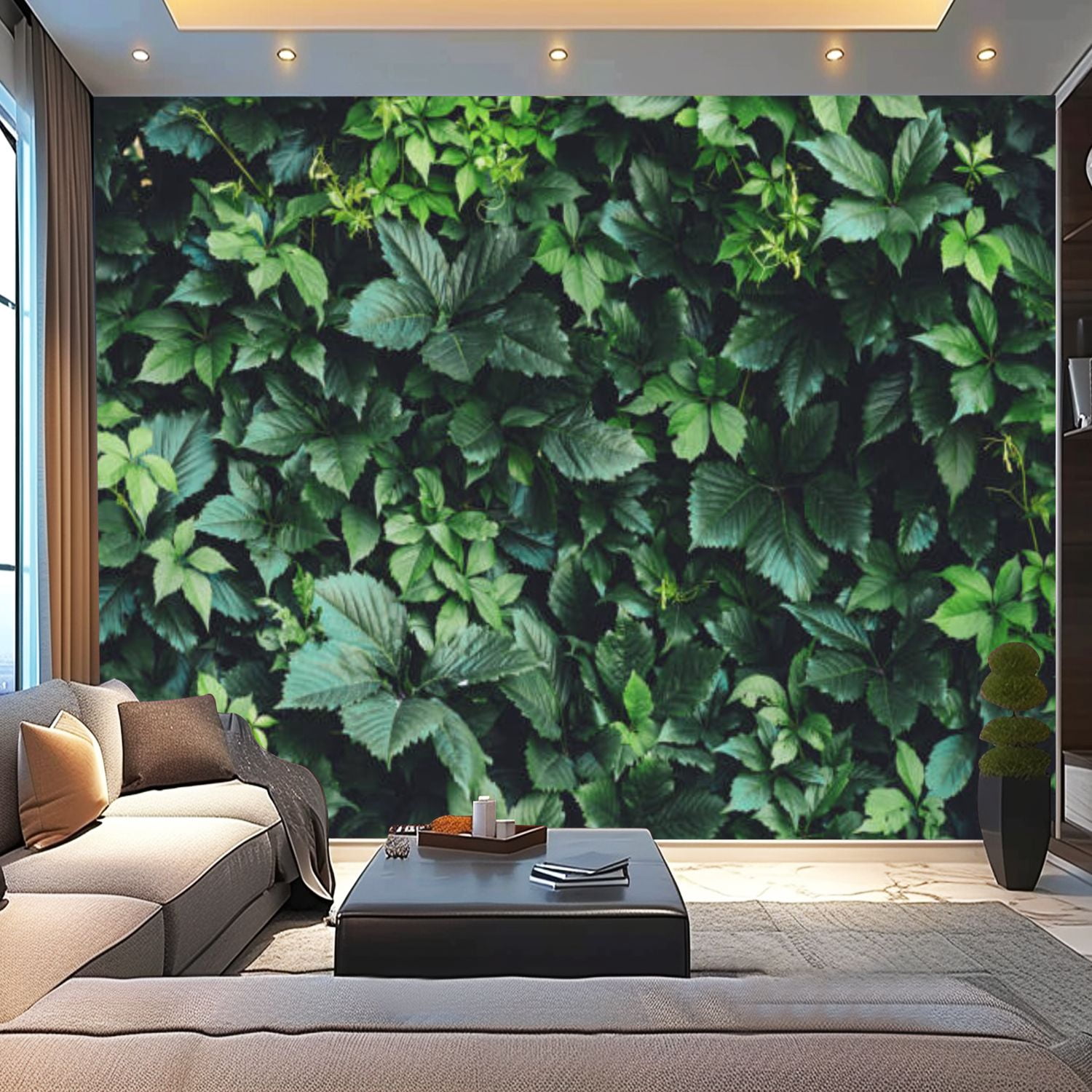 Peel and Stick Wallpaper Canvas Hedge big green leaves spring Green ...