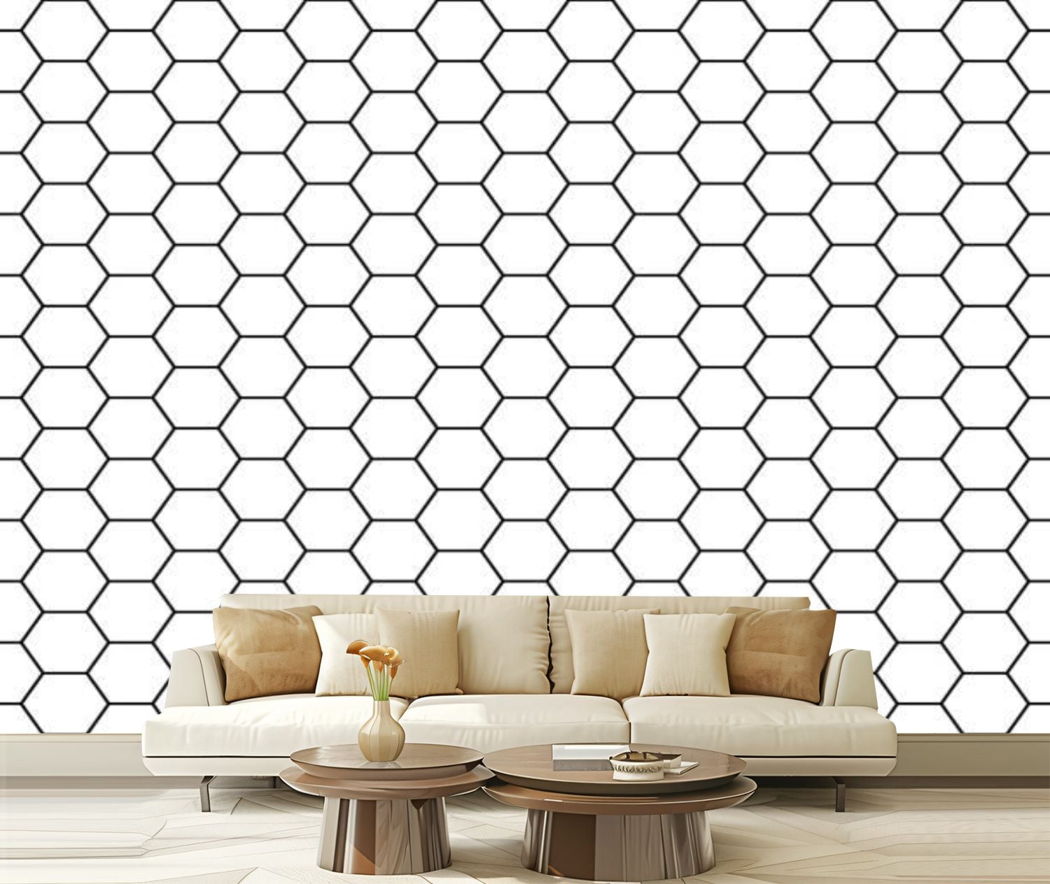 Peel and Stick Wallpaper Canvas Hexagon seamless texture Black ...