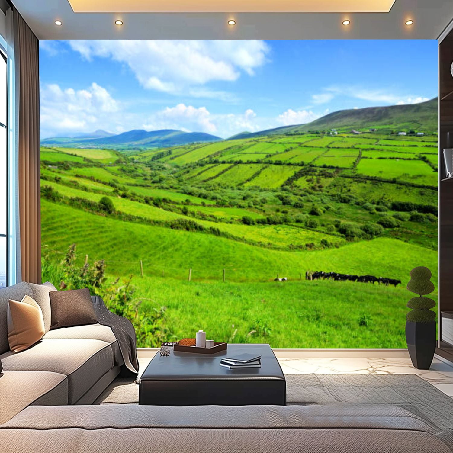 Peel and Stick Wallpaper Canvas Hills green fields countryside Ireland ...