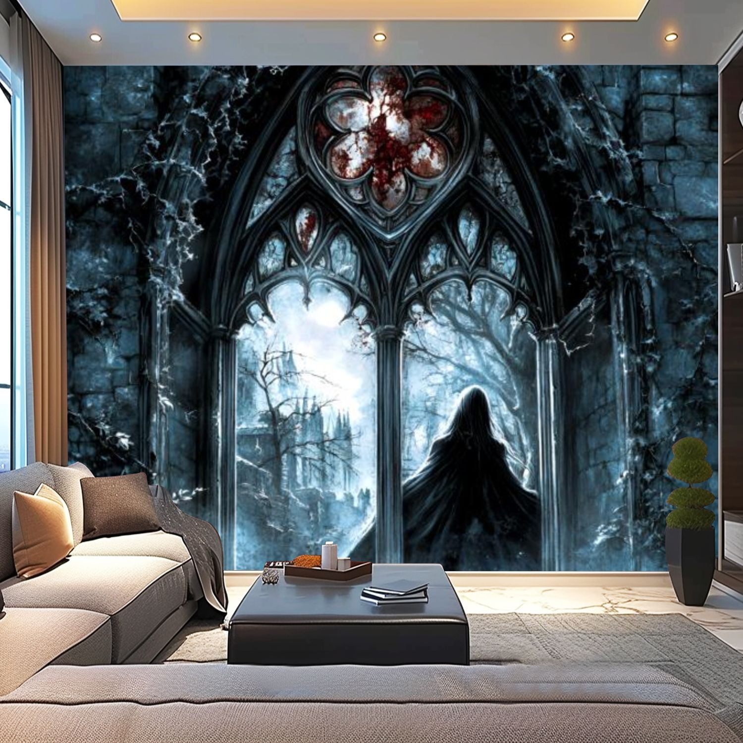 Peel and Stick Wallpaper Canvas Intricate Gothic Window Art Vampire ...
