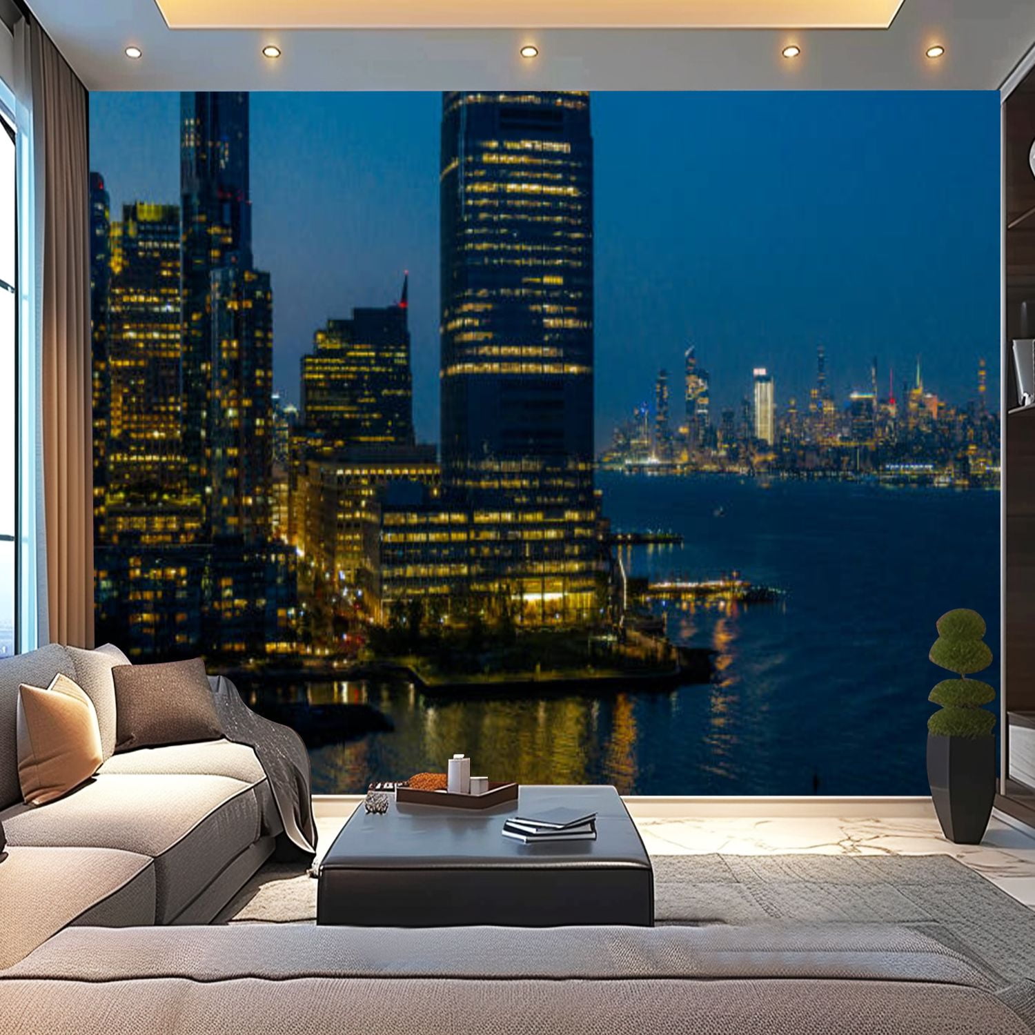 Peel and Stick Wallpaper Canvas Jersey City panoramic view along Hudson ...