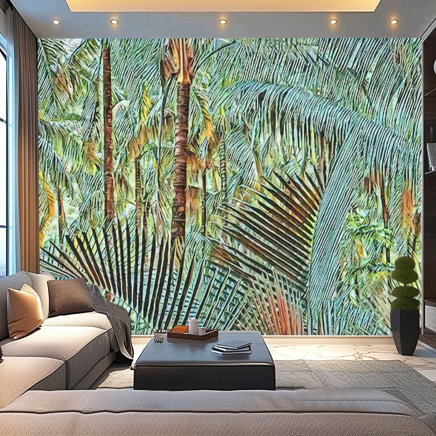 Peel and Stick Wallpaper Canvas Jungle greenery coco palm leaves tree ...
