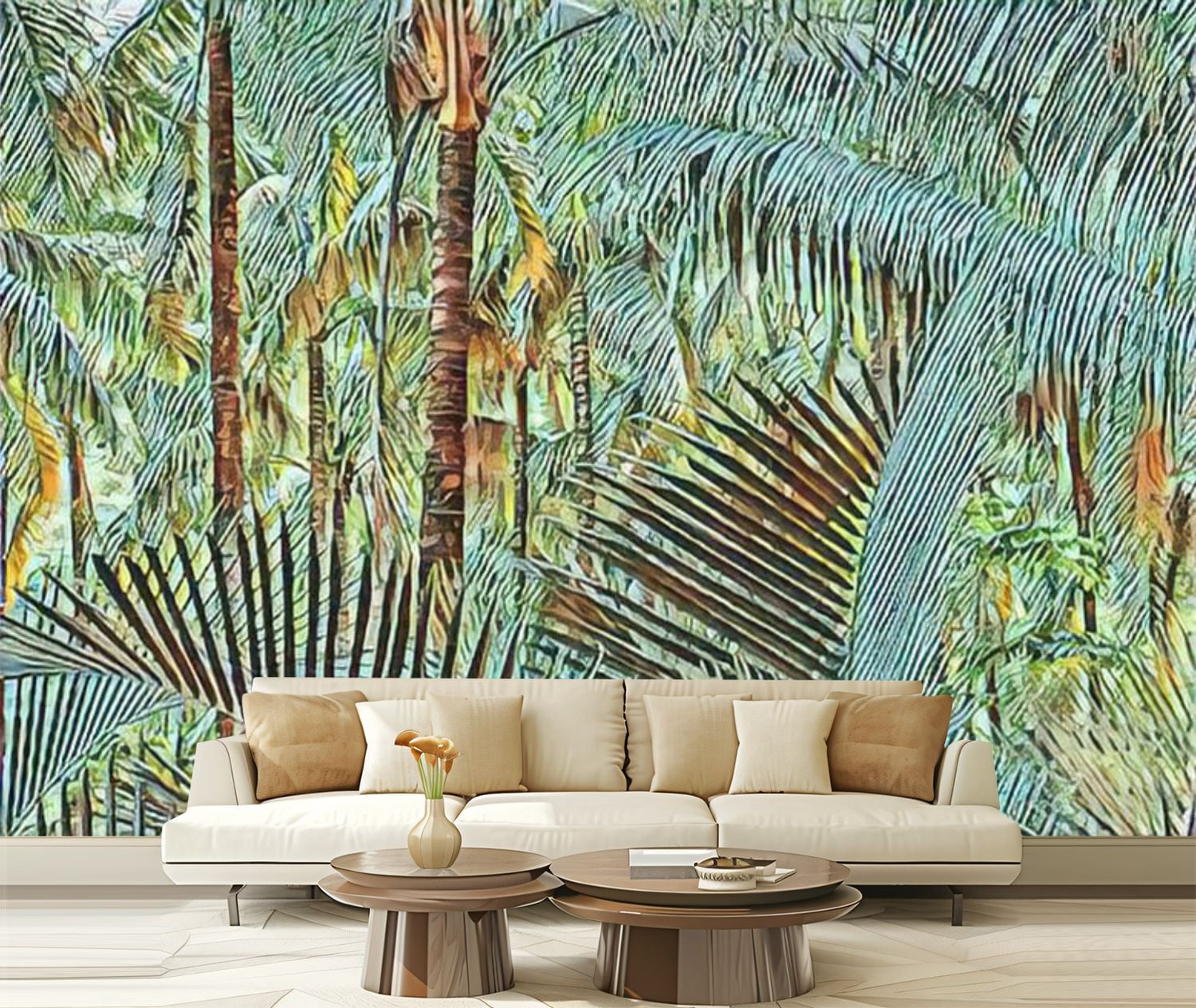Peel and Stick Wallpaper Canvas Jungle greenery coco palm leaves tree ...