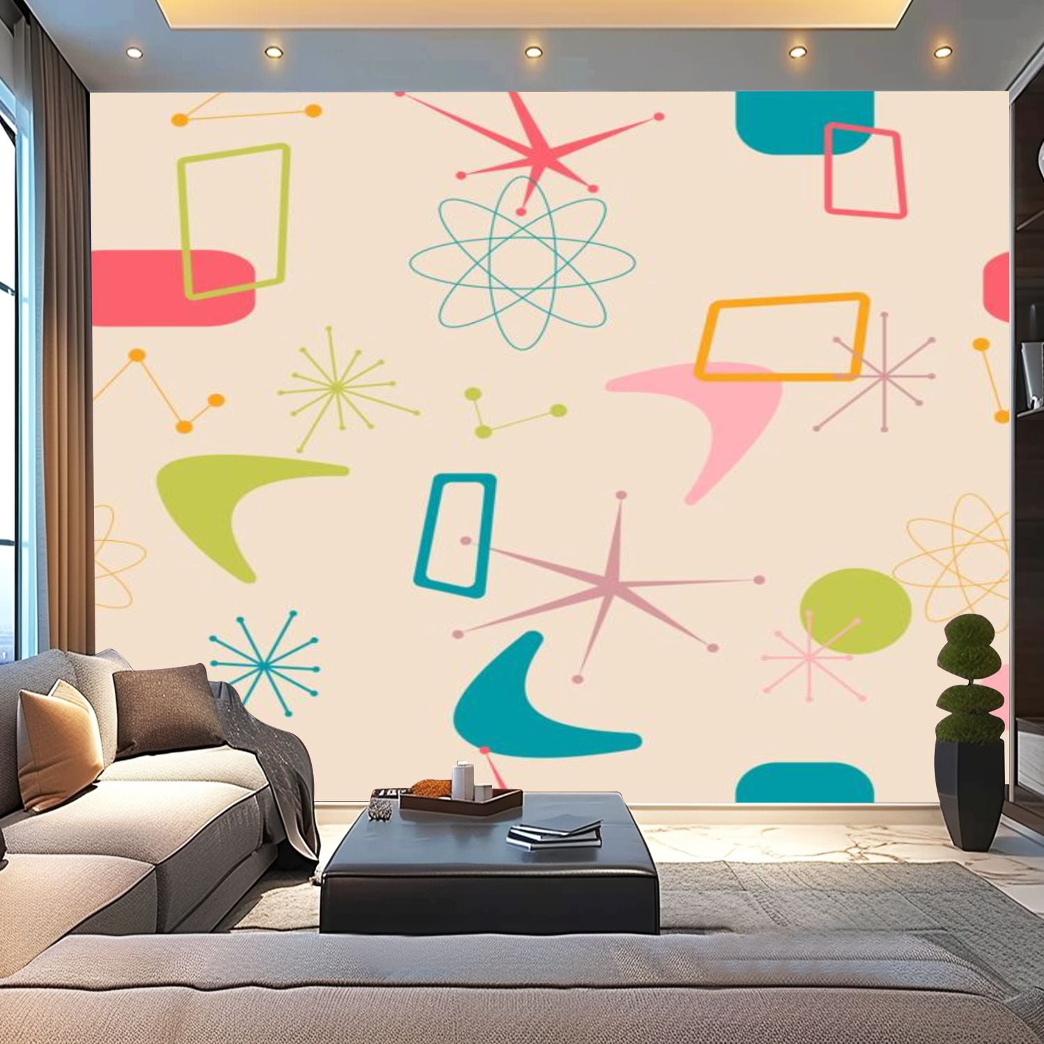 Peel and Stick Wallpaper Canvas Mid Century Modern Boomerang seamless ...
