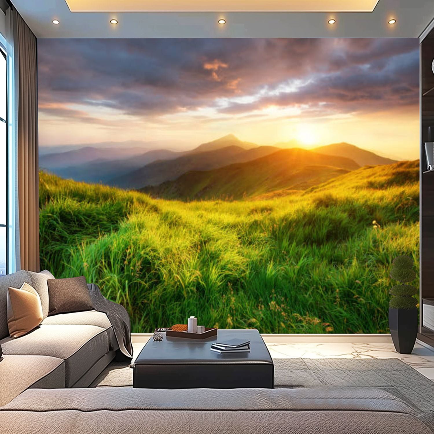 Peel and Stick Wallpaper Canvas Mountain valley sunrise Beutiful ...