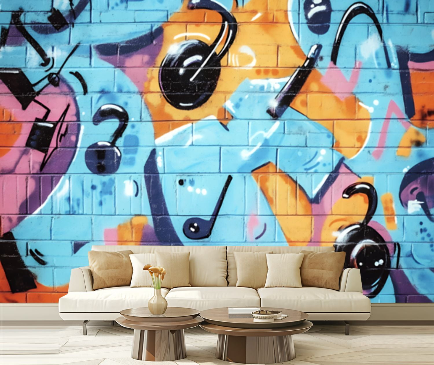 Peel and Stick Wallpaper Canvas Music Graffiti Abstract City Brick Wall ...