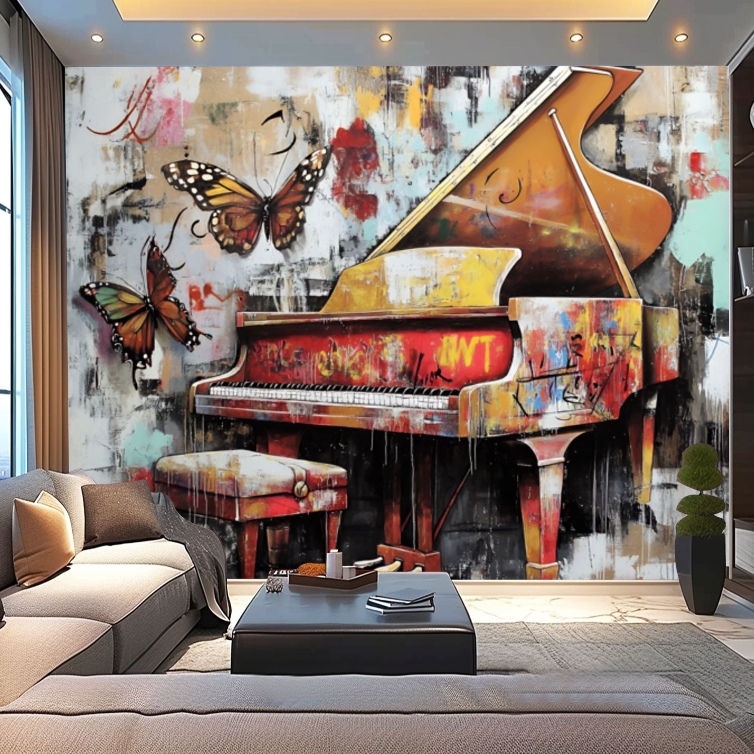 Peel and Stick Wallpaper Canvas Music Piano Painting Graffiti Pop Art ...