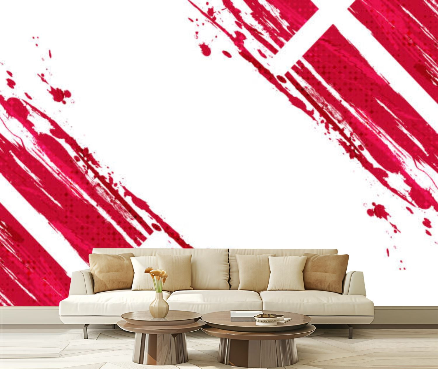 Peel and Stick Wallpaper Canvas National Flag Denmark Brush Paint Style ...