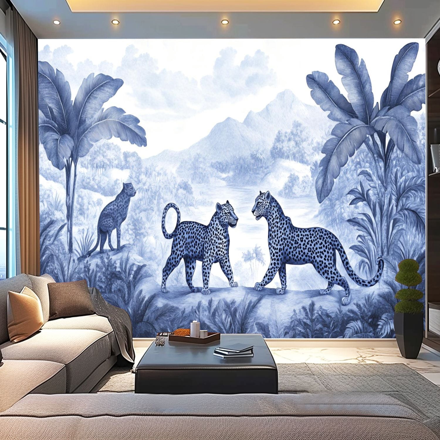 Peel and Stick Wallpaper Canvas Navy Blue Leopard Vintage Decorative ...