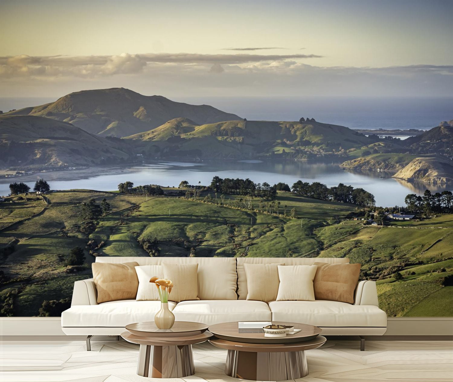 Peel and Stick Wallpaper Canvas Otago Peninsula rolling hills farmland ...
