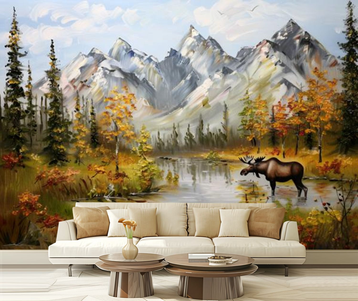Peel and Stick Wallpaper Canvas Painting Majestic Rustic Wild Animal ...
