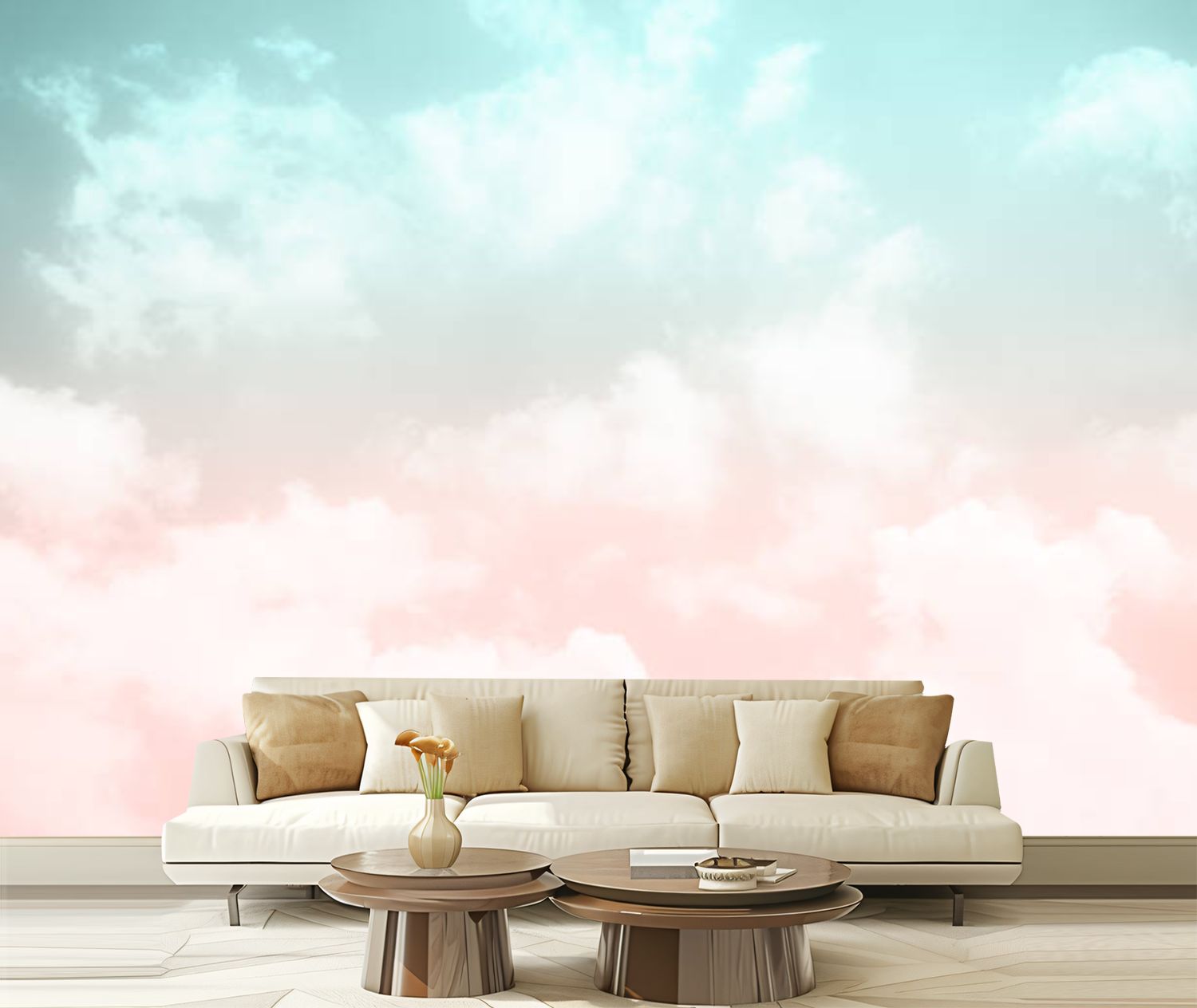 Peel and Stick Wallpaper Canvas Pastel Sky Gradient Green Pink Cloud ...