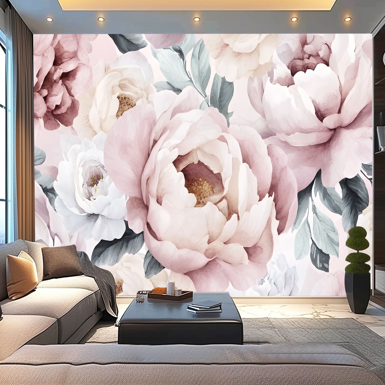 Peel and Stick Wallpaper Canvas Pink Floral Floral Repeated Floral ...