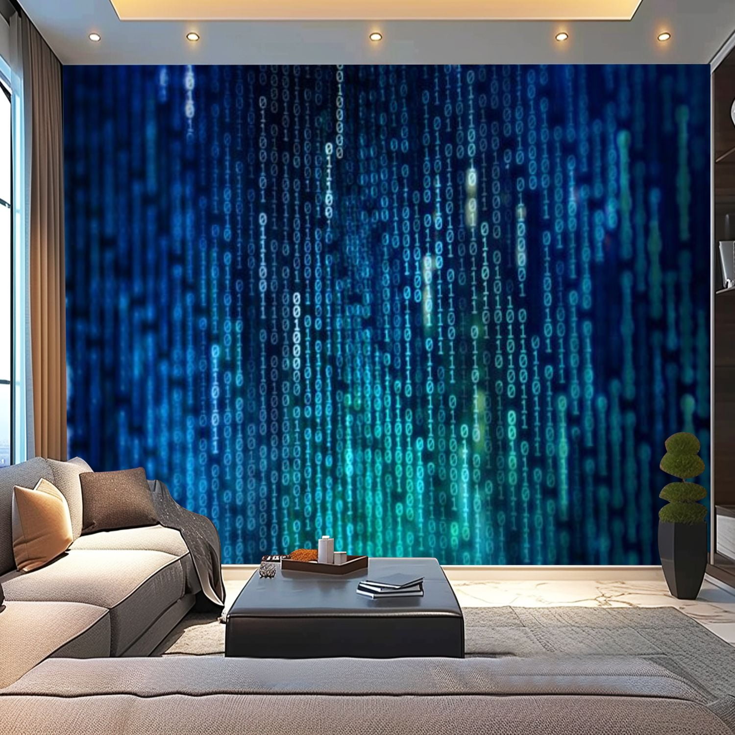 Peel and Stick Wallpaper Canvas Power big data binary code information bit computer monitor ...