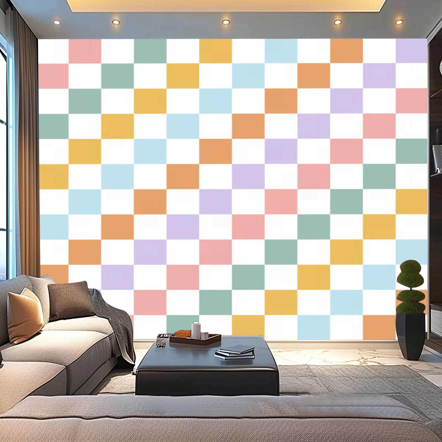 Peel and Stick Wallpaper Canvas Rainbow Checkerboard seamless Geometric ...