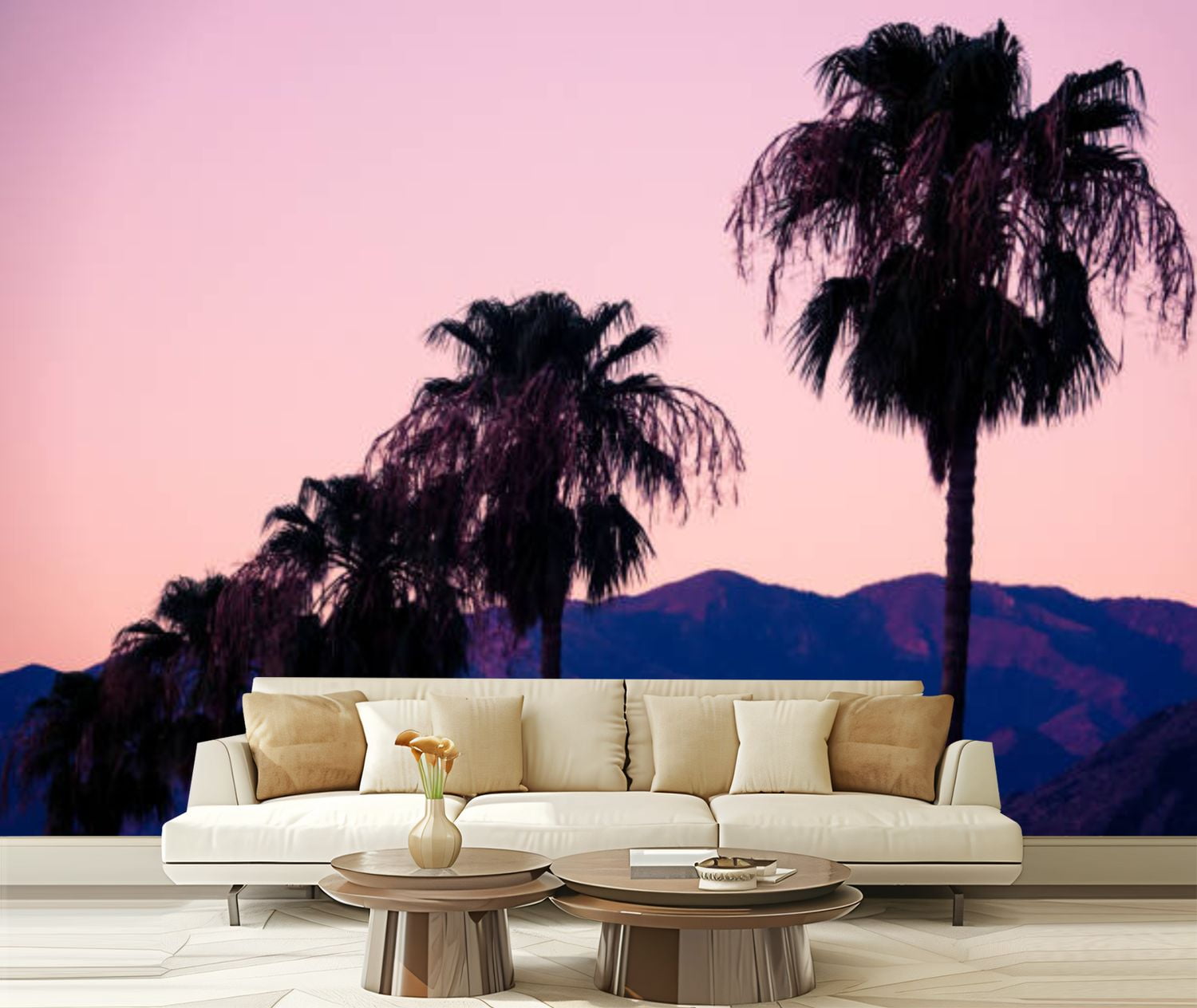 Peel and Stick Wallpaper Canvas Row Palm Trees Desert Mountains ...