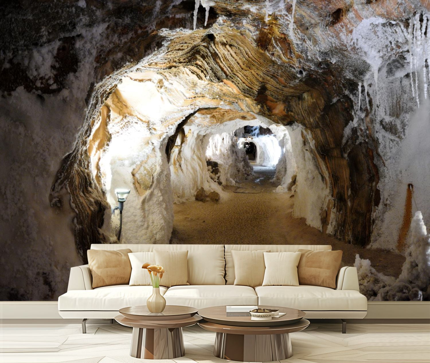 Peel and Stick Wallpaper Canvas Salt cave an old mine white natural ...
