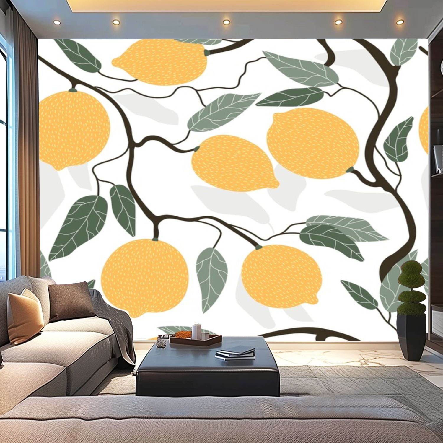 Peel and Stick Wallpaper Canvas Seamless Lemon fruit set lemon for ...