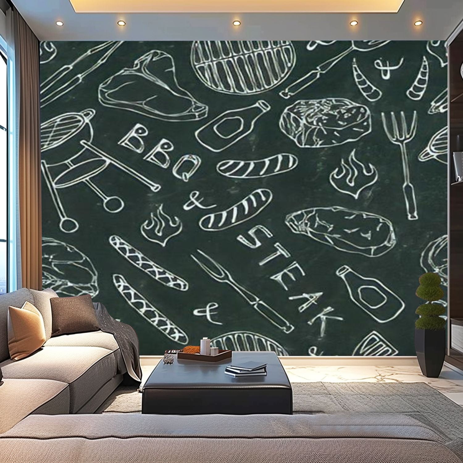 Peel and Stick Wallpaper Canvas Seamless Summer Grill Party Steak ...