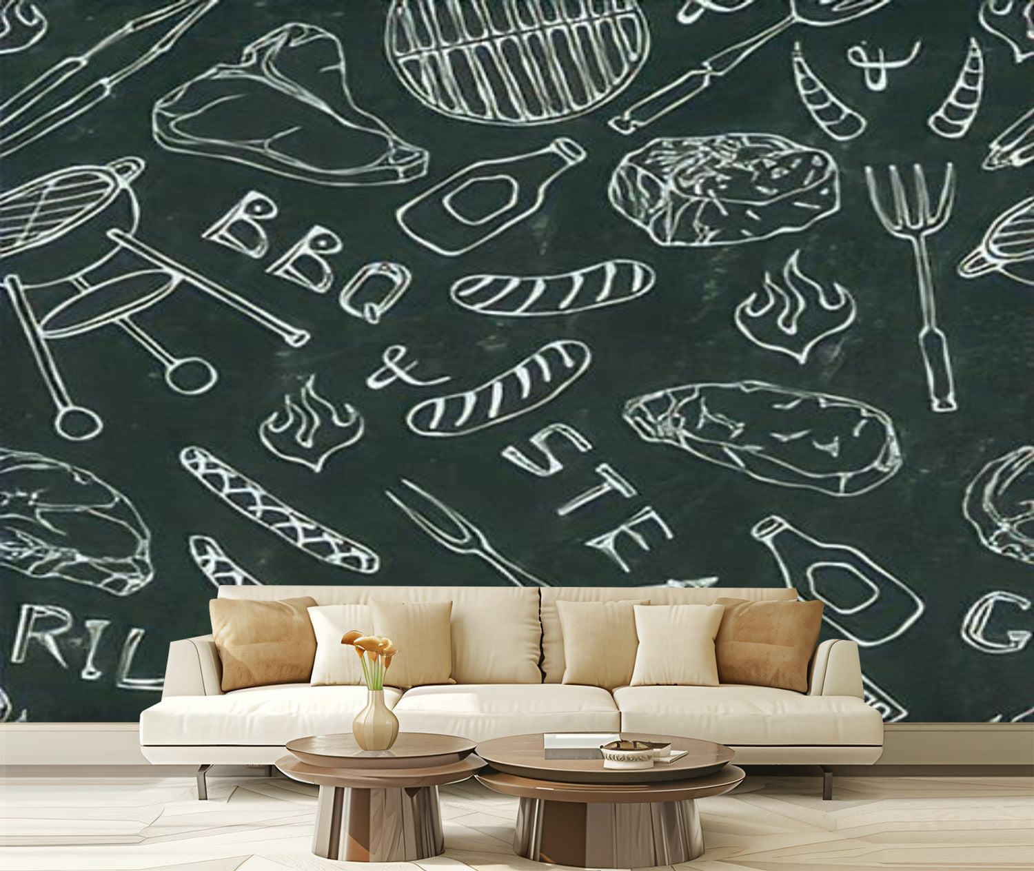 Peel and Stick Wallpaper Canvas Seamless Summer Grill Party Steak ...