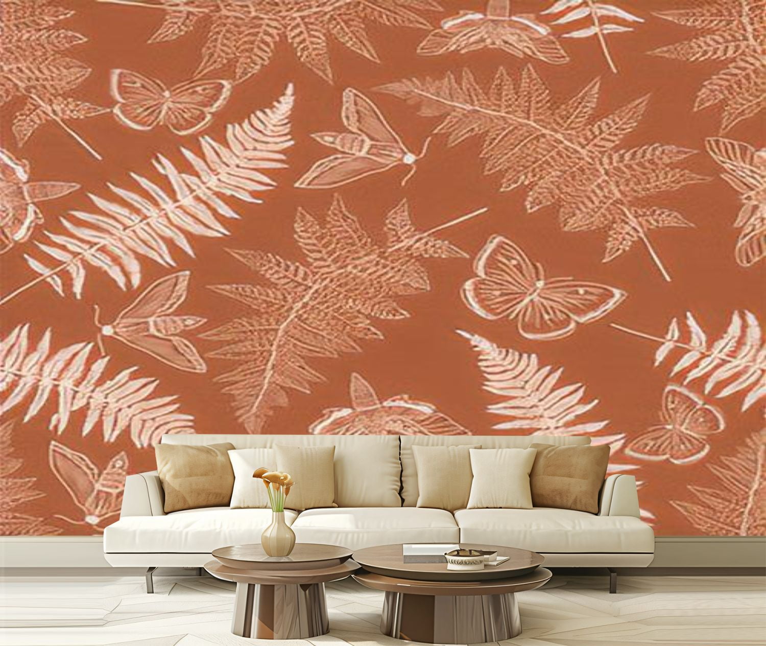 Peel and Stick Wallpaper Canvas Seamless fern leaves butterflies moths ...
