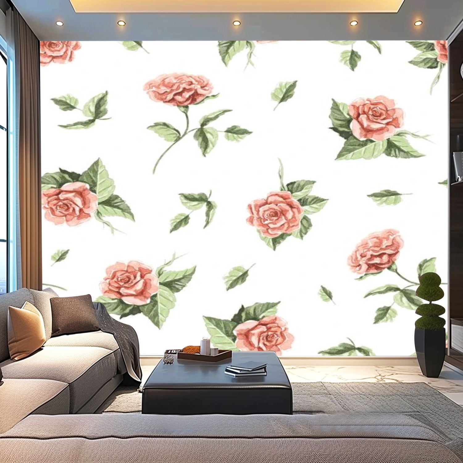 Peel and Stick Wallpaper Canvas Seamless floral vintage red flowers ...