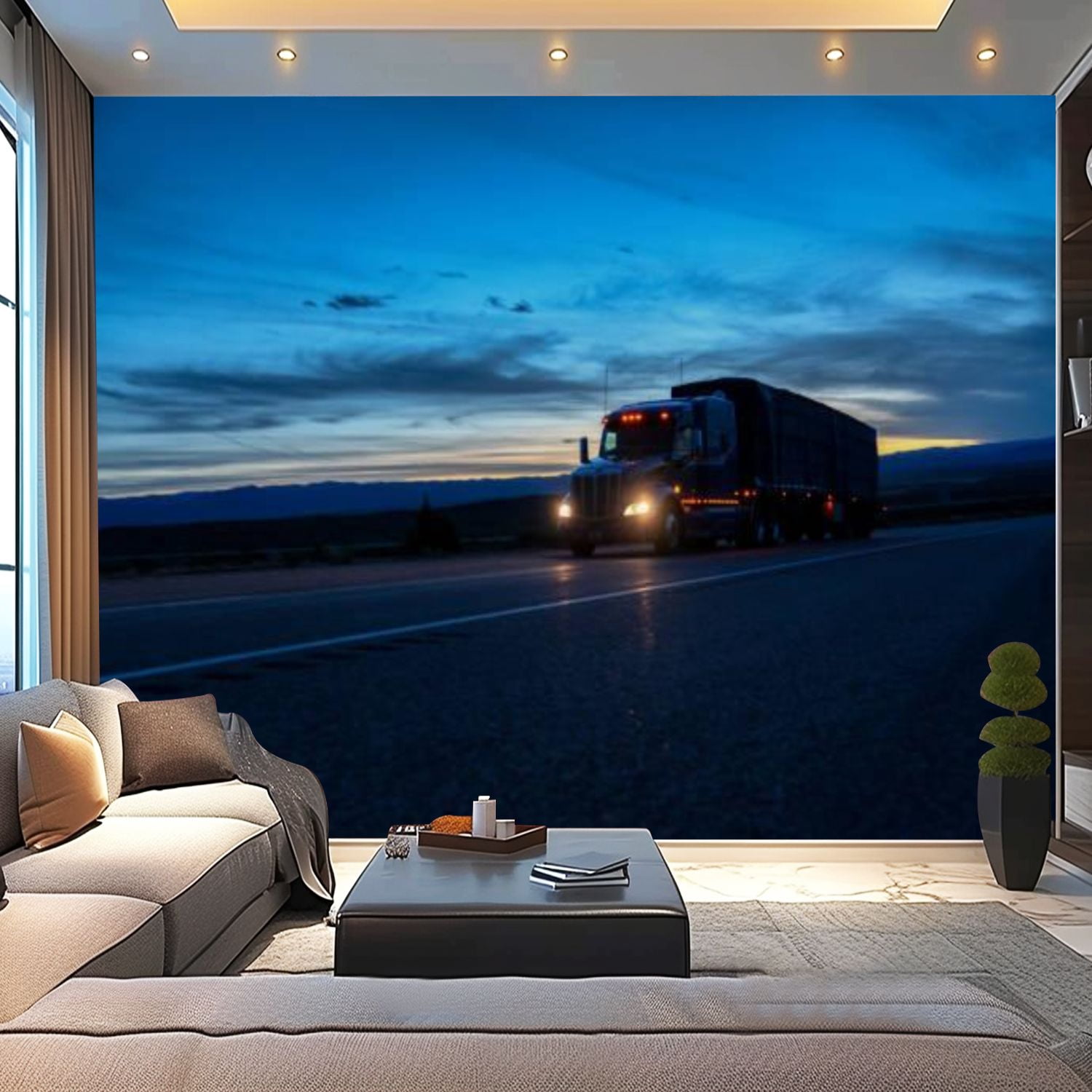 Peel and Stick Wallpaper Canvas Semi Trailer Truck Driving Down Highway ...