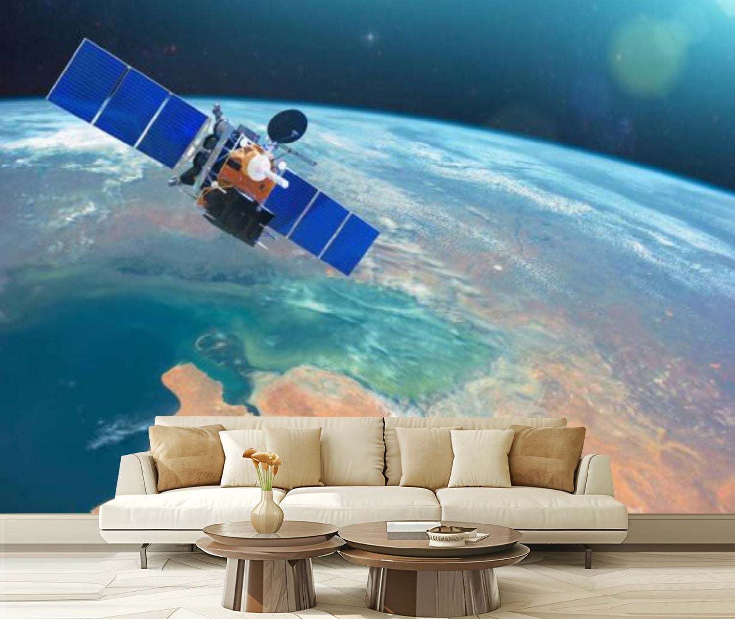 Peel and Stick Wallpaper Canvas Space communications satellite low orbit around Earth Elements ...