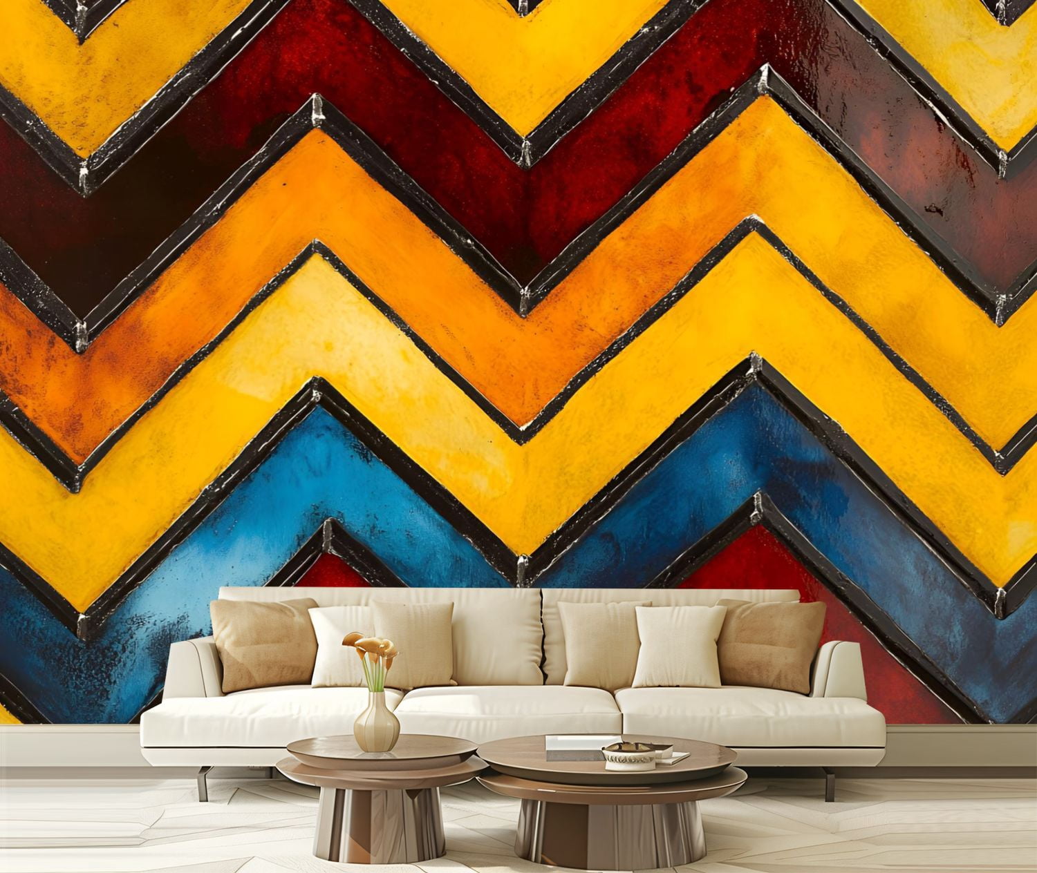 Peel and Stick Wallpaper Canvas Stained Glass Shapes Diagonal Lines ...