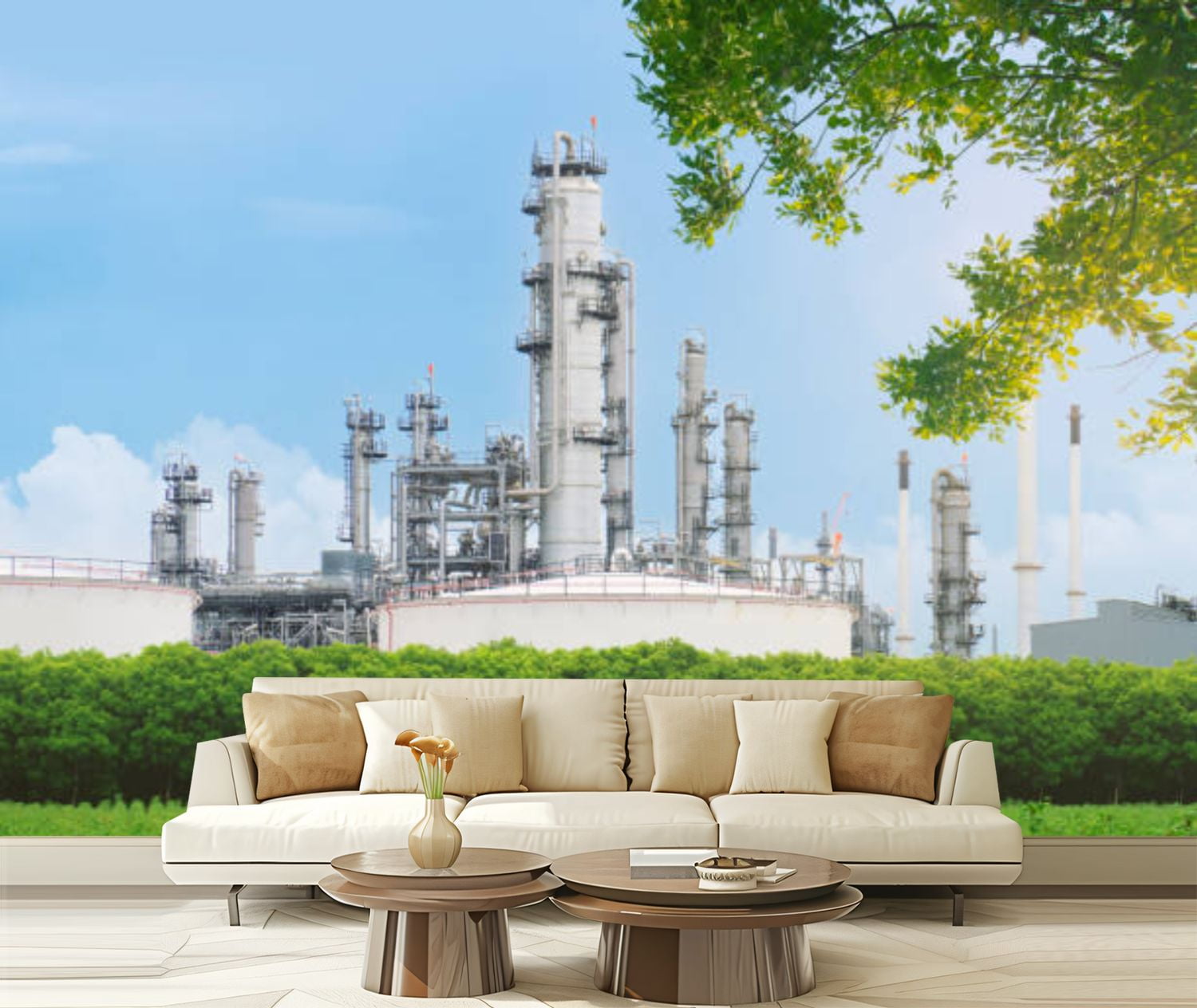 Peel and Stick Wallpaper Canvas Sustainable green energy Oil refinery ...
