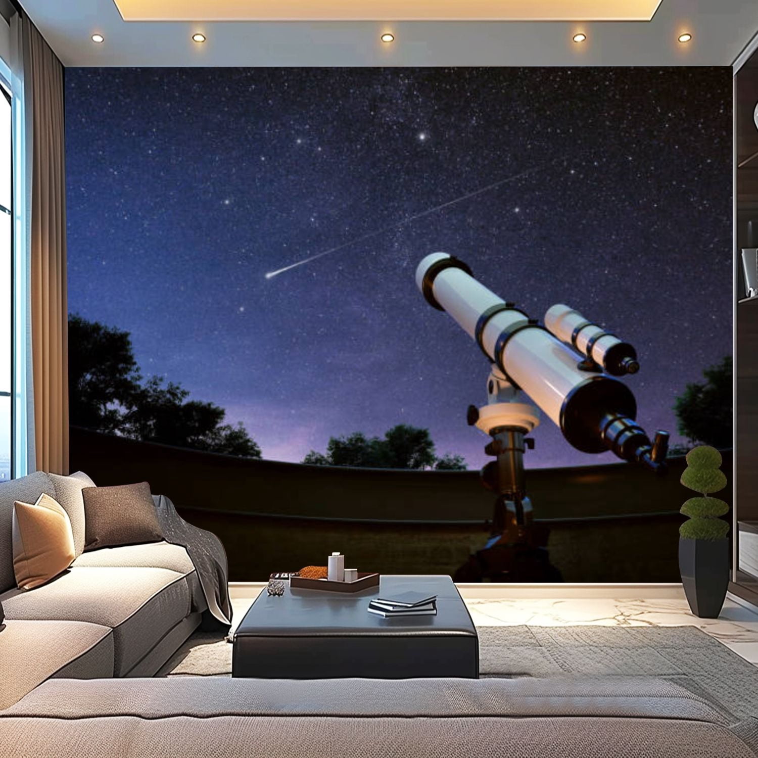 Peel and Stick Wallpaper Canvas Telescope watching sky falling star 3d ...