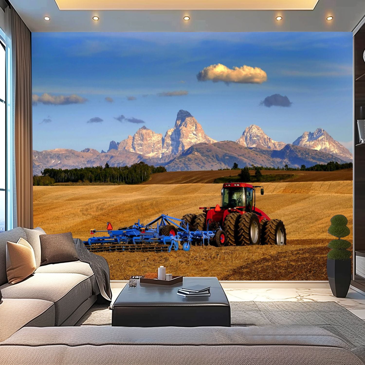 Peel and Stick Wallpaper Canvas Tractor Equipment Farming Ground ...