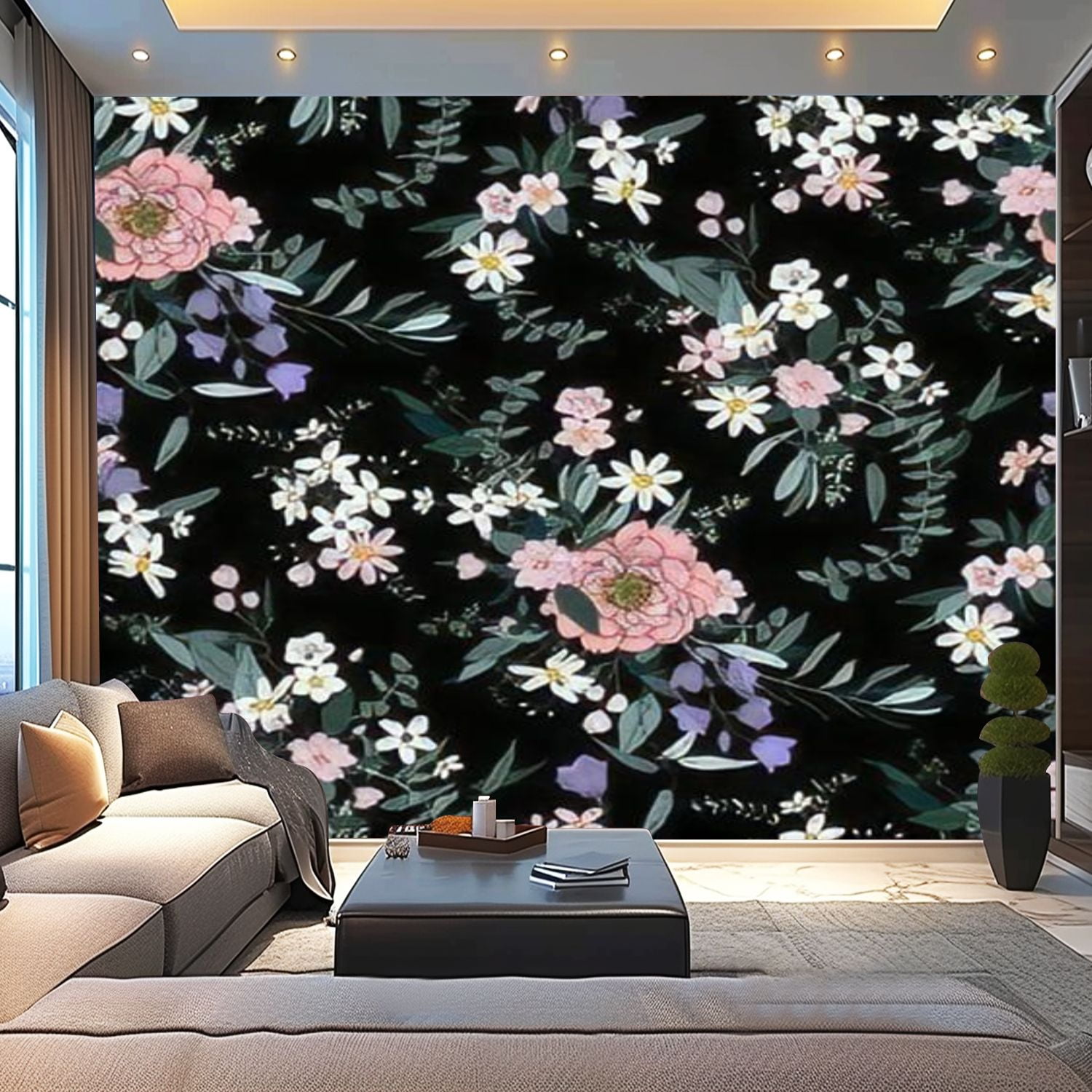 Peel and Stick Wallpaper Canvas Trendy bright Floral kind flowers ...