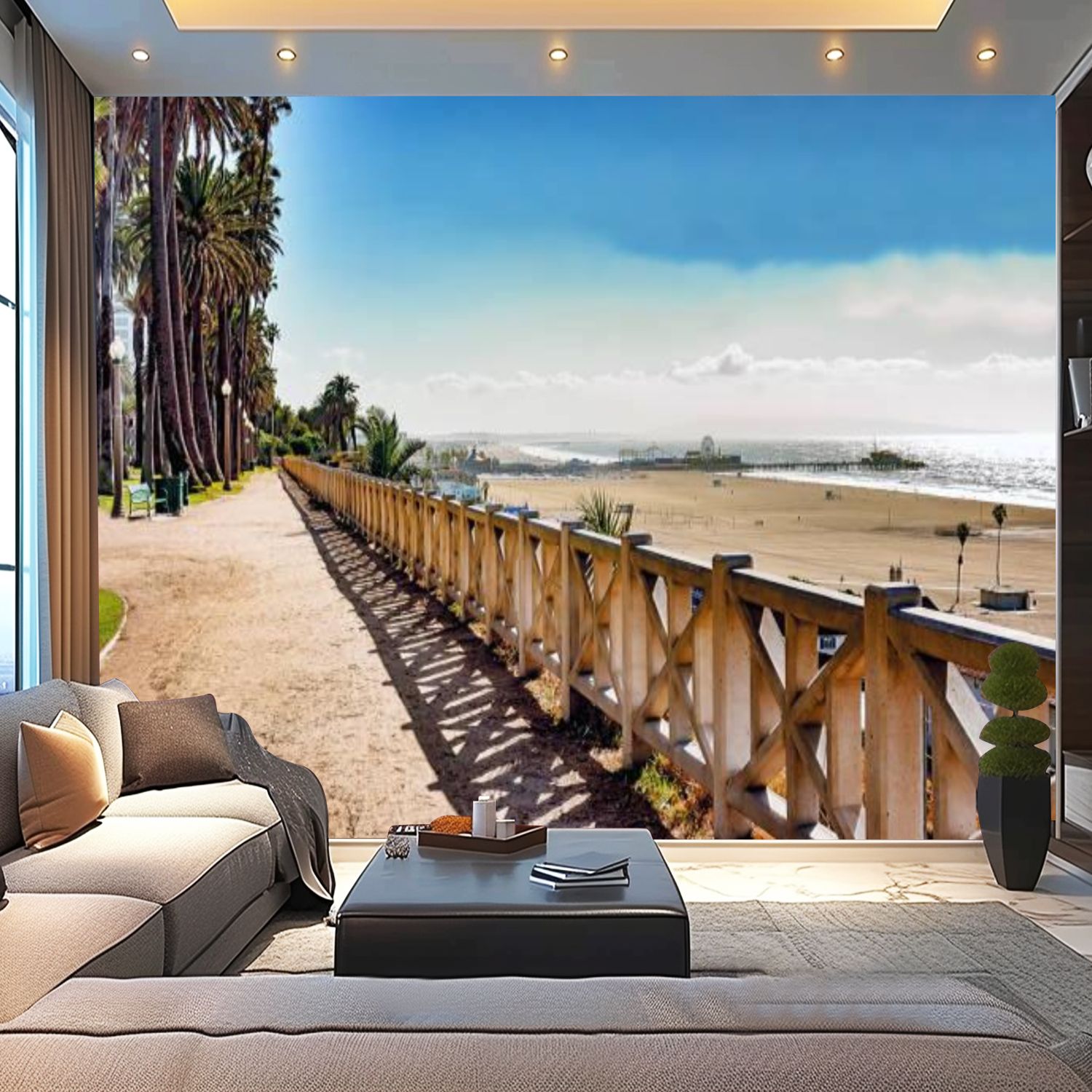 Peel and Stick Wallpaper Canvas View Santa Monica beach pier form ...