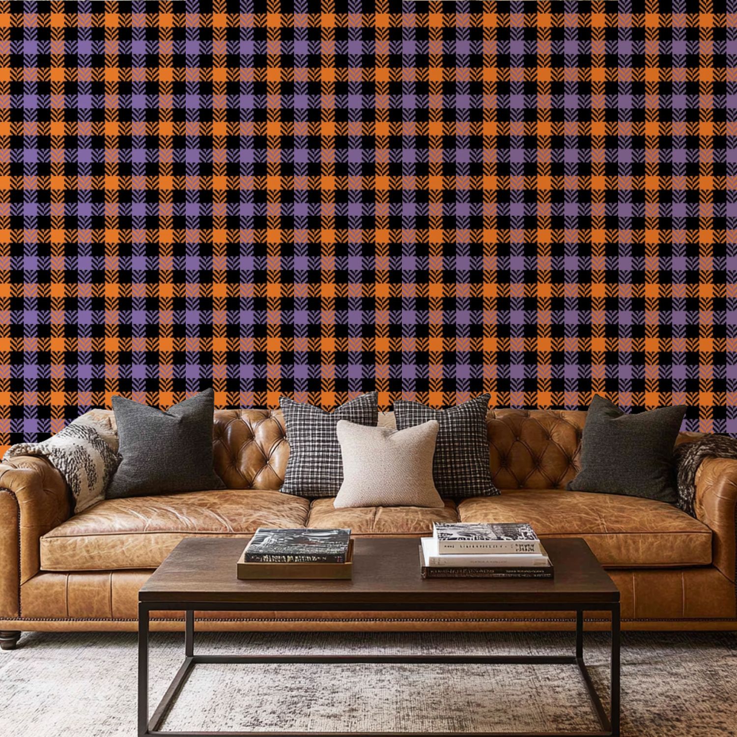 Peel and Stick Wallpaper Canvas Wallpaper Halloween gingham check plaid ...