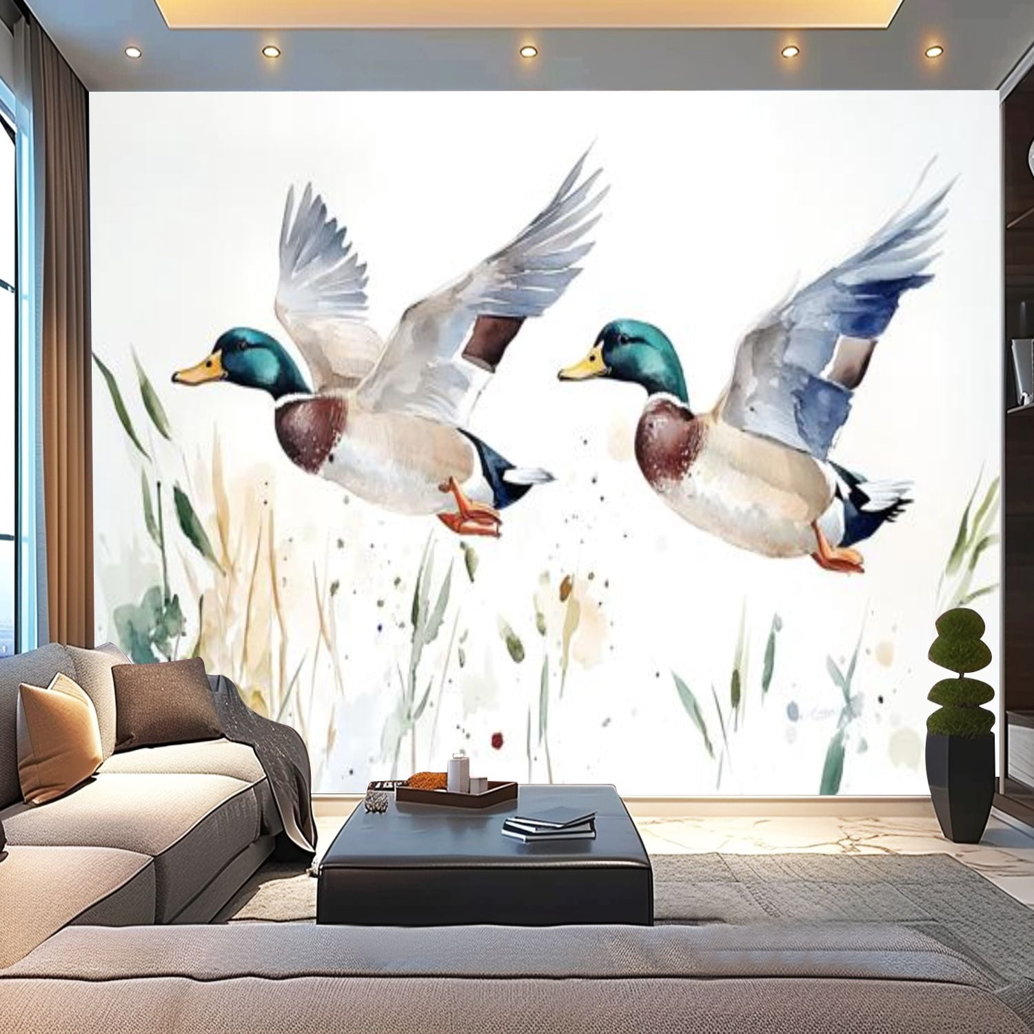 Peel and Stick Wallpaper Canvas Watercolor Duck Mallard Decor Ducks ...